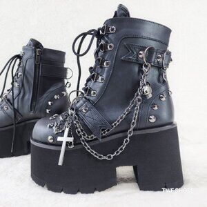 Demonia | Shoes | Ashes 35 Platform Goth Punk Boots Chain Charms ...
